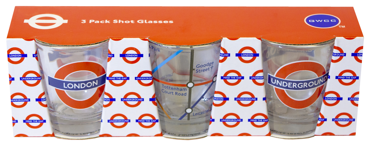 Licensed TFL Underground Tube Map London set of 3 Shot Glasses ...